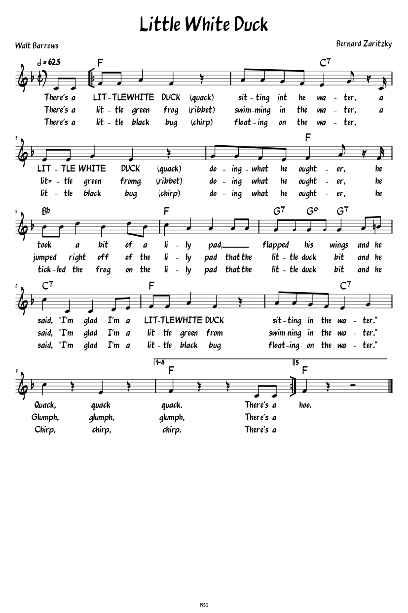 Little White Duck – Burl Ives Sheet music for Piano (Solo) Easy ...