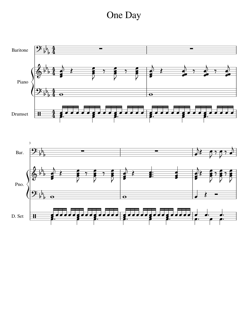 One Day Sheet music for Piano, Baritone, Drum group (Mixed Trio ...