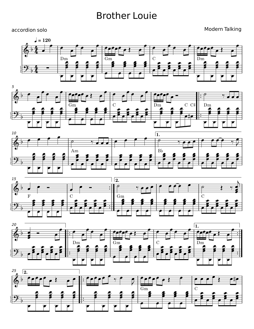 Brother louie - Modern Talking Sheet music for Accordion (Solo ...