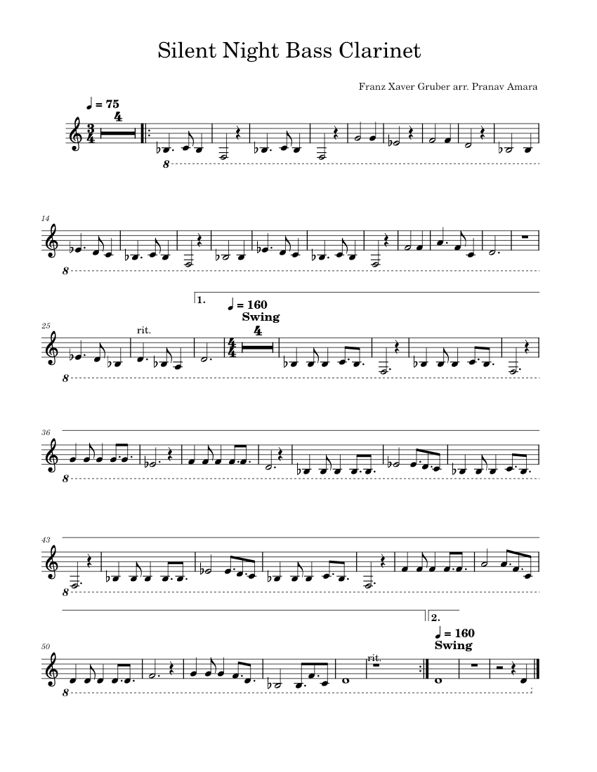 Silent Night – Franz Xaver Gruber Bass Clarinet Sheet music for ...