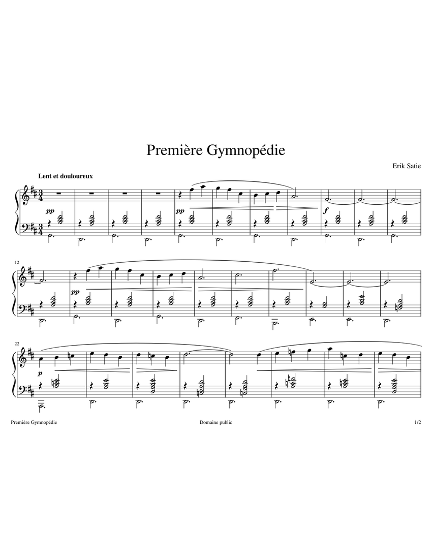 Gymnopedie No 1 Sheet music for Piano (Solo) | Download and print in ...