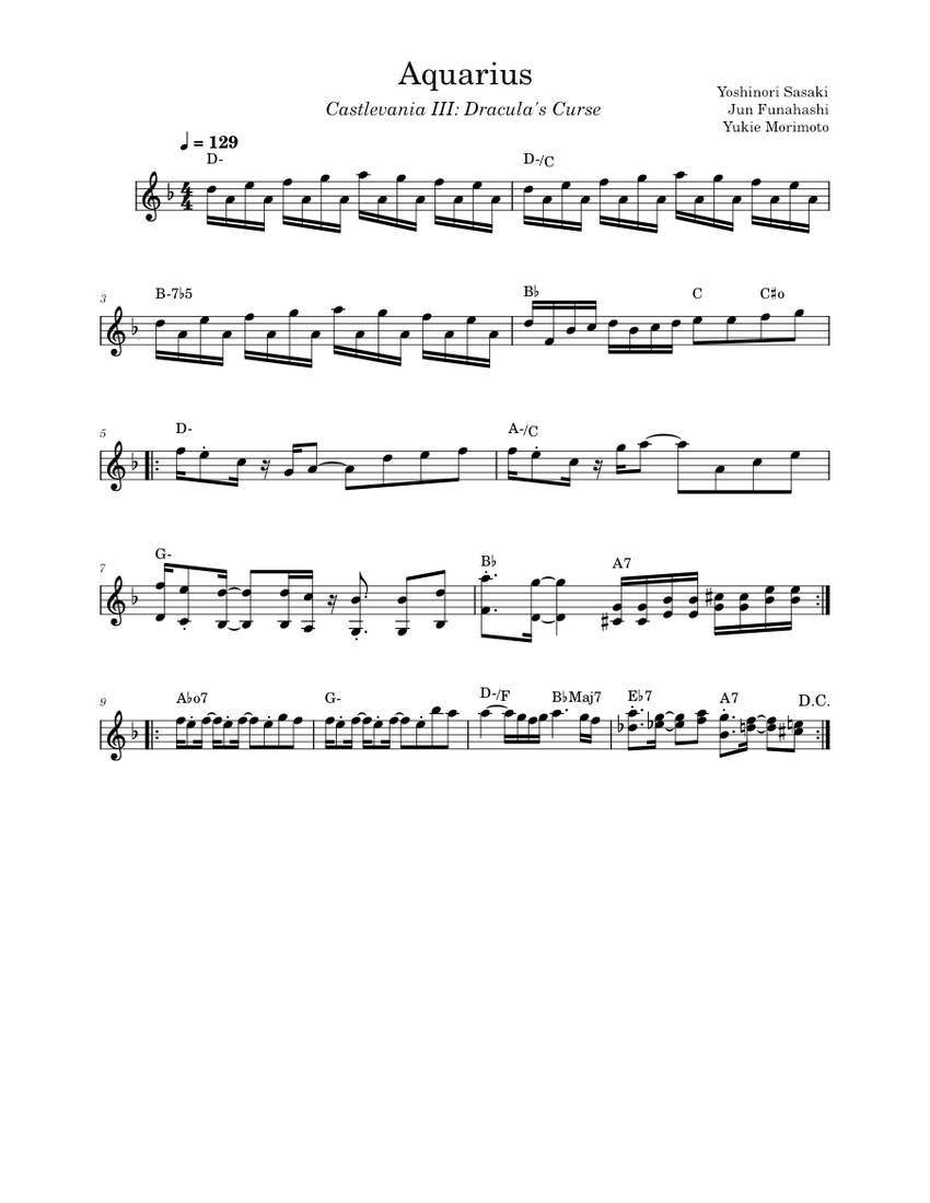 Aquarius – Yoshinori Sasaki, Jun Funahashi, Yukie Morimoto Sheet music ...