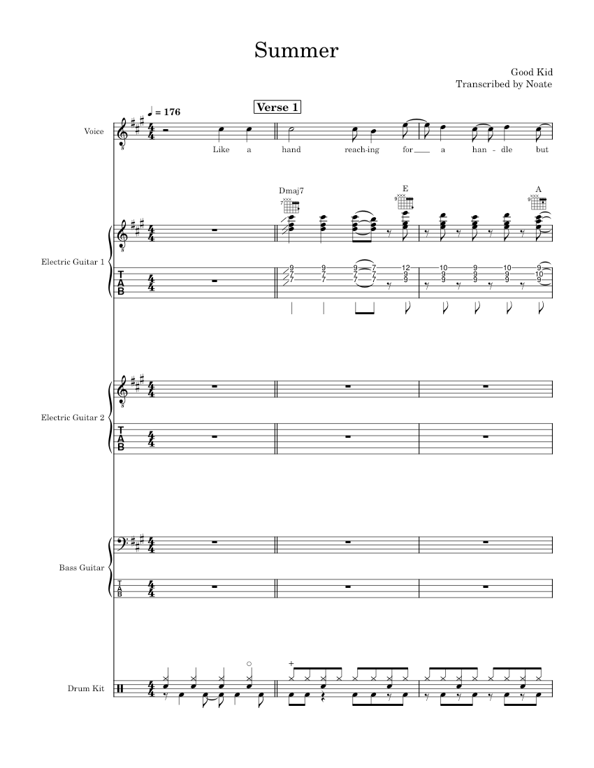 Summer - Good Kid Sheet Music and Tab with Chords for Guitar, Bass ...