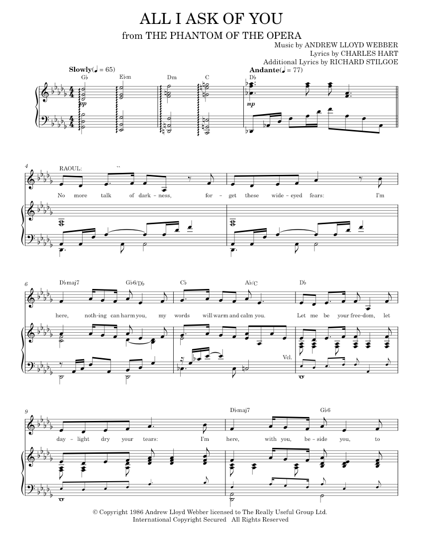 the phantom of the opera Sheet music for Piano, Vocals by Andrew Lloyd ...