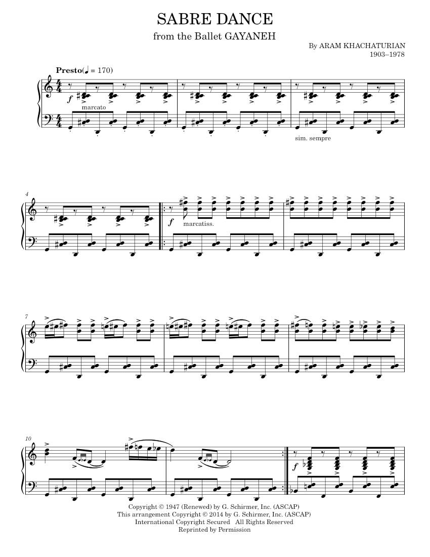 Sabré-Dance Sheet music for Piano by Aram Khachaturian Official ...