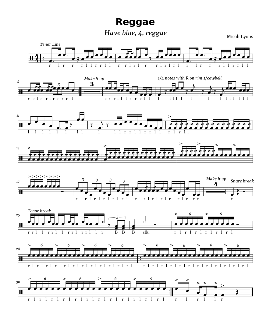 Reggae-Soquel High Drumline Sheet music for Tenor drum (Percussion ...