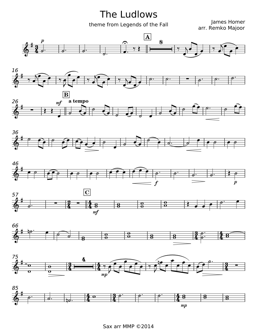 The ludlows - James Horner Sheet music for Saxophone tenor (Solo ...