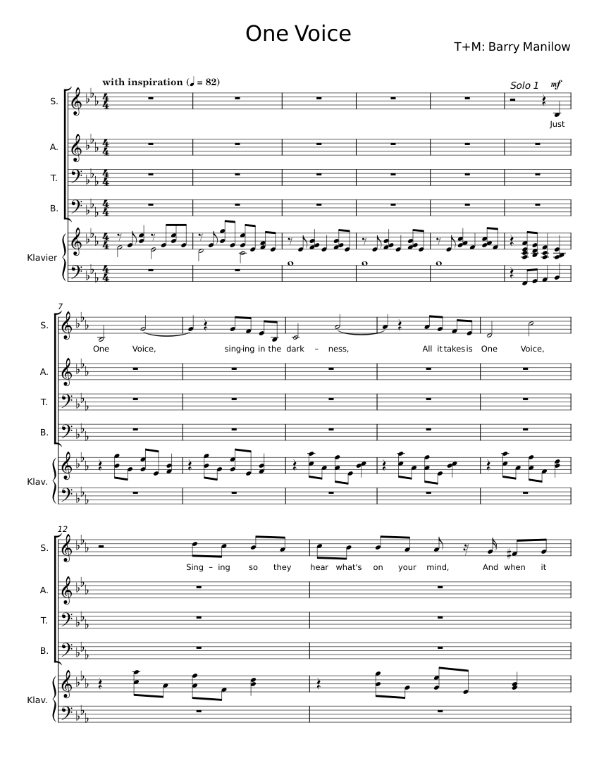 One voice - Barry Manilow Sheet Music for Piano, Synthesizer (Mixed ...