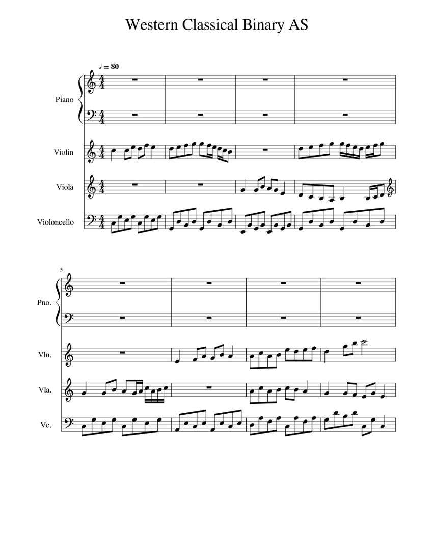 Western_Classical_Binary_AS Sheet music for Piano, Violin, Viola, Cello ...