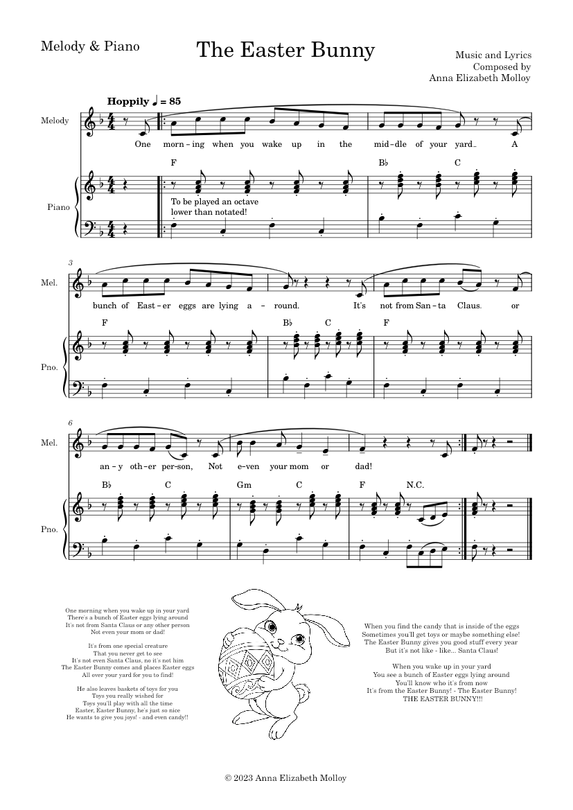 The Easter Bunny – Anna Elizabeth Molloy Sheet Music for Piano, Flute ...