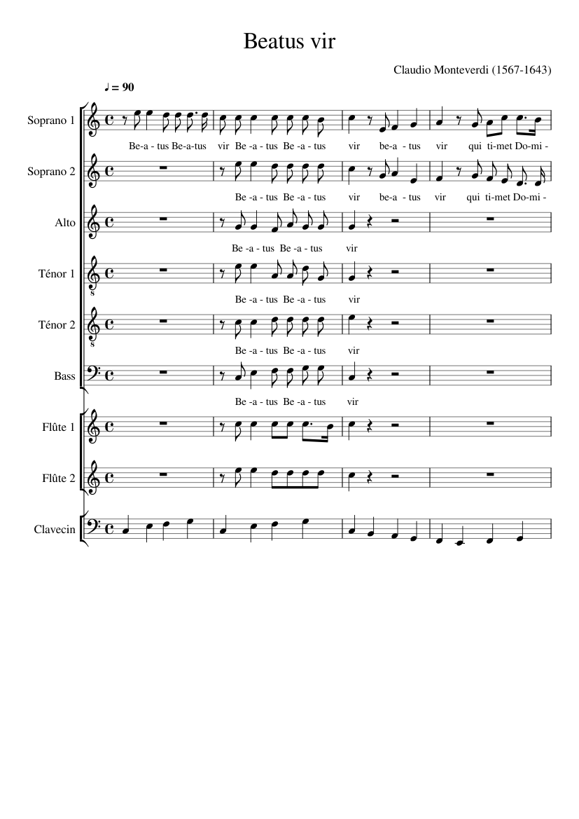 Beatus vir - C.Monteverdi Sheet Music for Soprano, Alto, Tenor, Bass ...