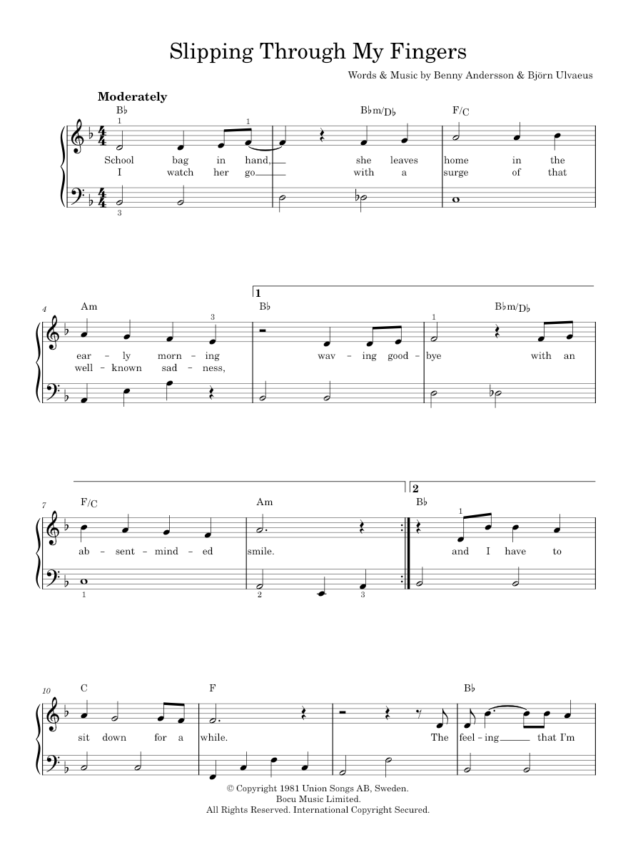 Play Official version of Slipping through my fingers Sheet Music by ...