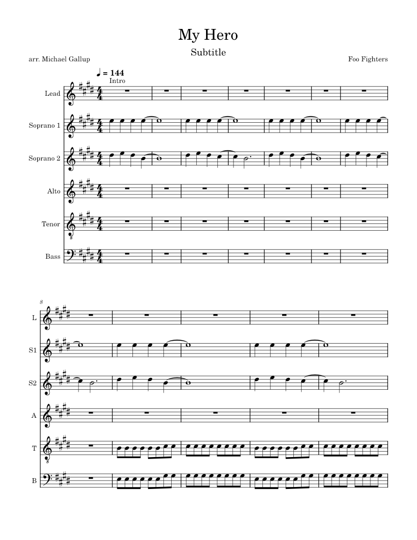 My hero – Foo Fighters My Hero - Foo Fighters SSATB A Capella Sheet ...