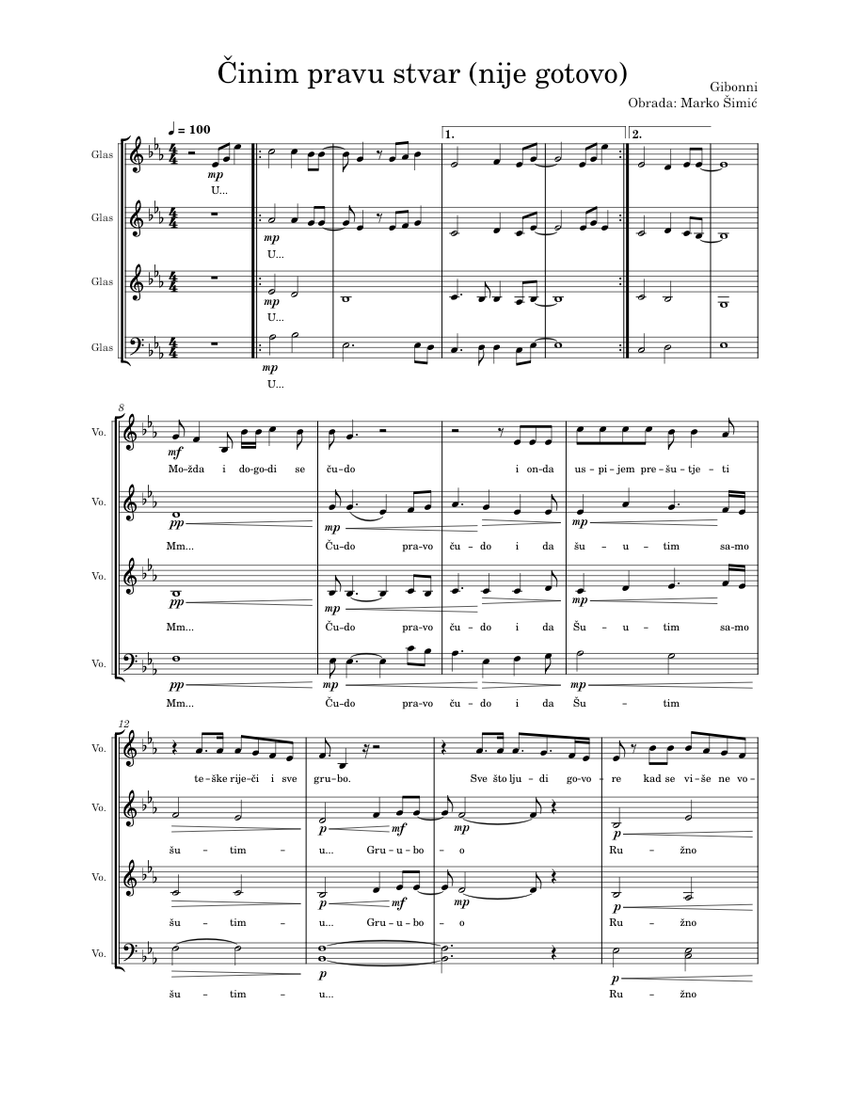 Cinim pravu stvar Sheet music for Vocals (Choral) | Musescore.com