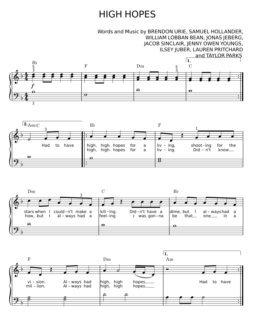 High Hopes - Panic! At the Disco Sheet music for Piano, Synthesizer ...
