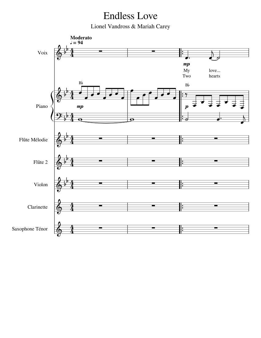 Endless Love Groupe Sheet music for Piano, Vocals, Flute, Clarinet in b ...
