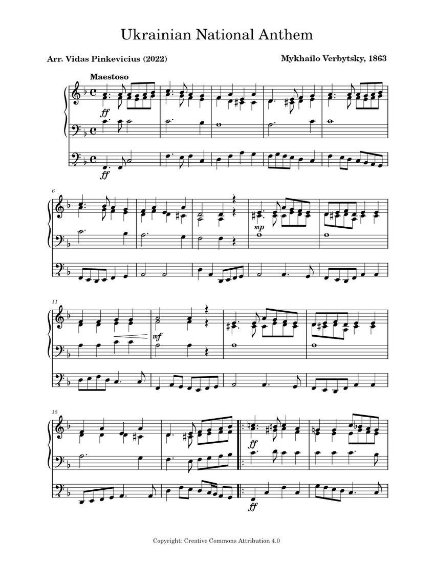 Ukrainian National Anthem Sheet music for Organ (Solo) | Musescore.com