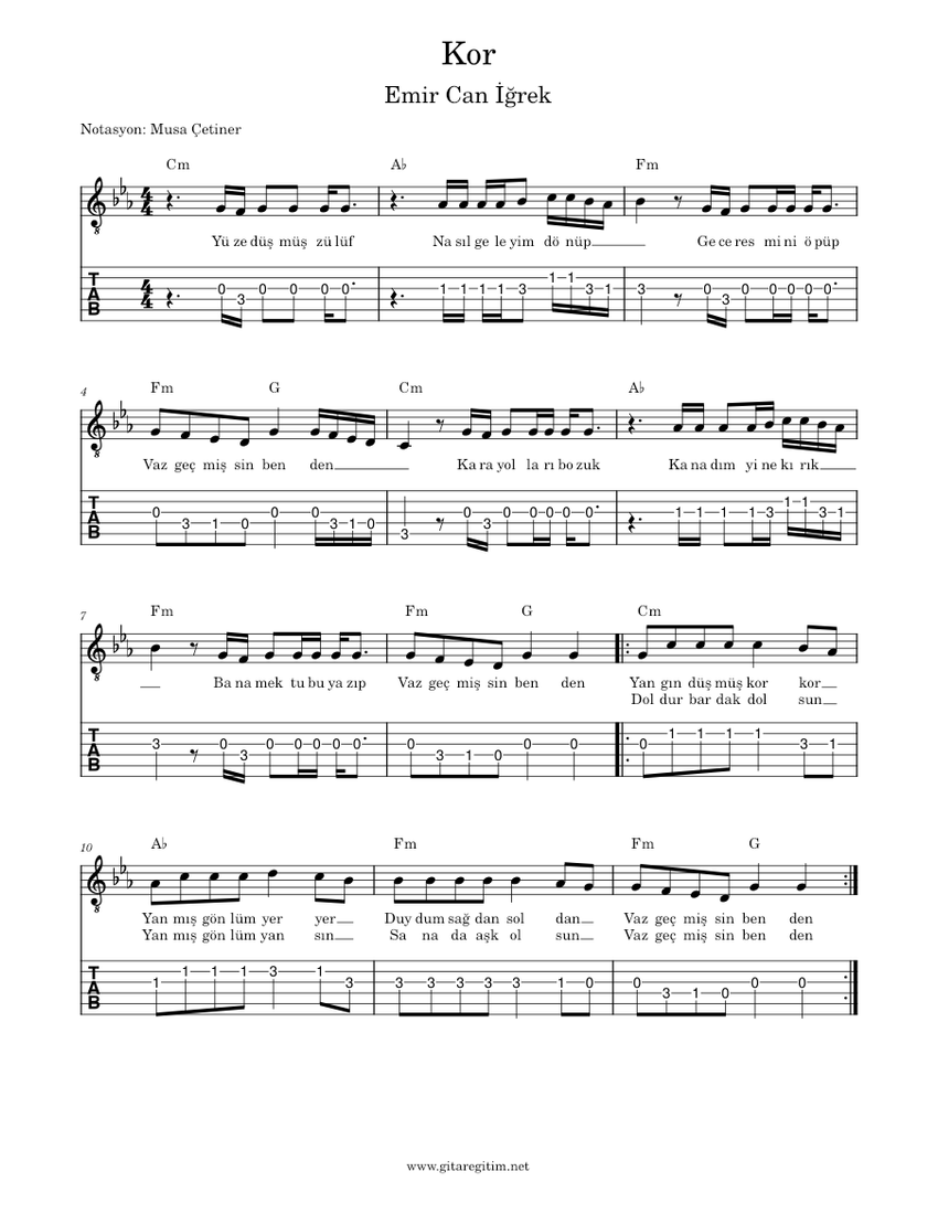 Kor Sheet music for Guitar (Solo) | Musescore.com
