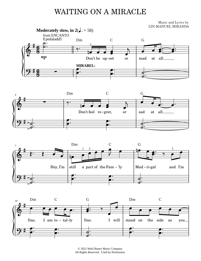 Play Official version of Waiting On A Miracle (from Encanto) Sheet ...