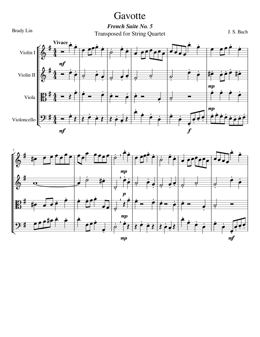 Gavotte: French Suite No. 5 Sheet music for Violin, Viola, Cello ...