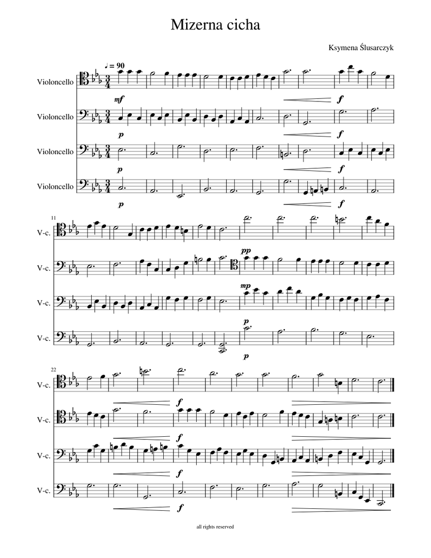 Mizerna Cicha Sheet music for Cello (Mixed Quartet) | Musescore.com