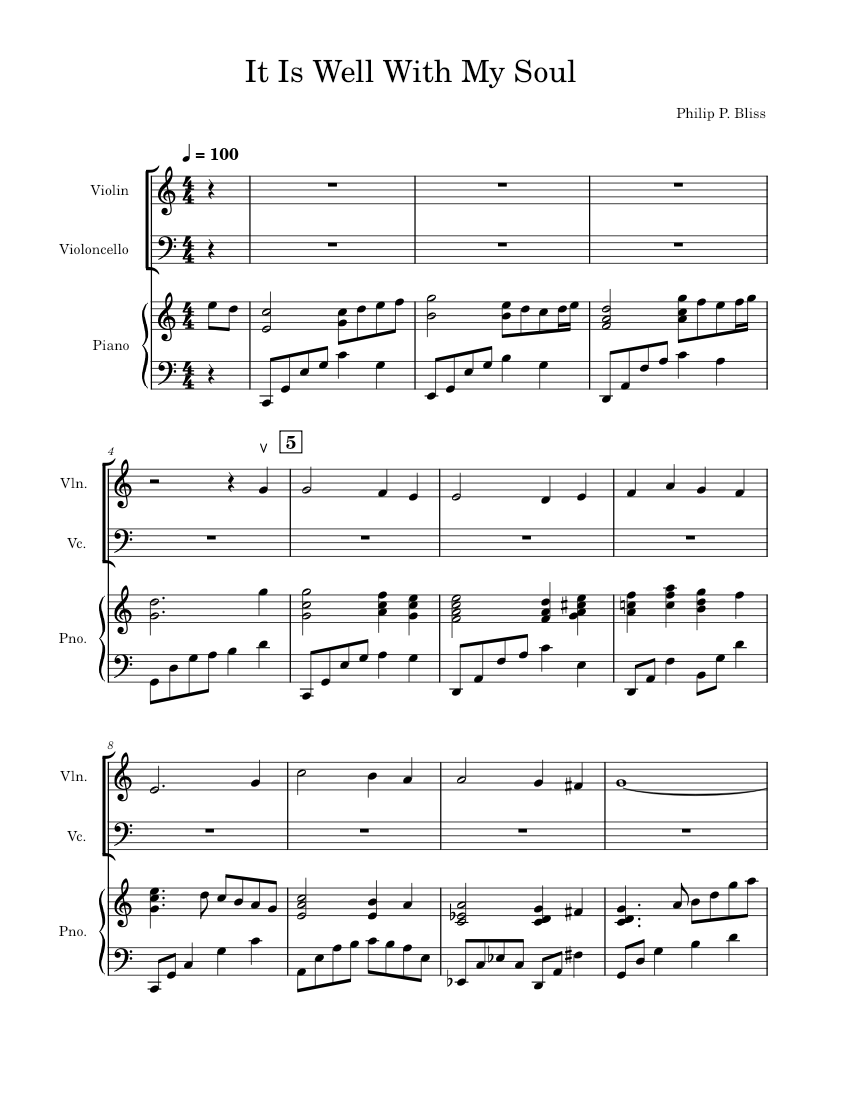 It Is Well With My Soul for violin and cello duet piano trio Sheet ...