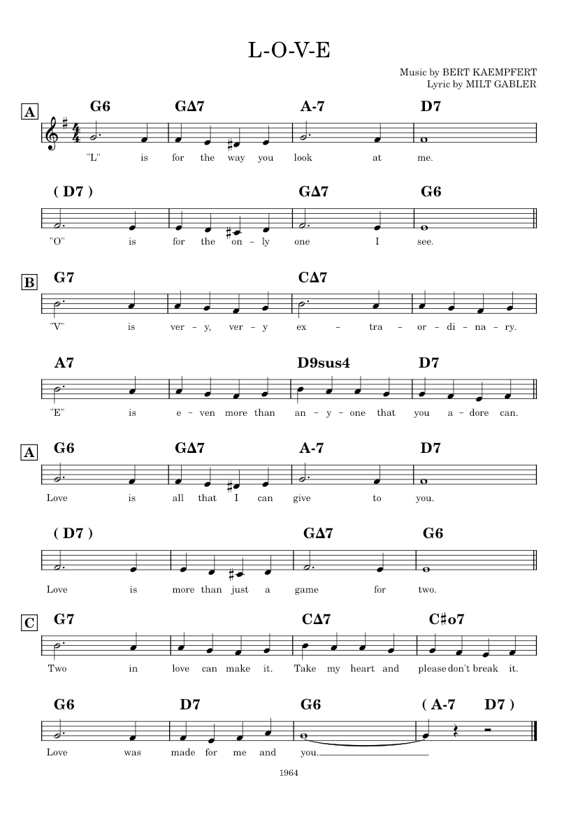 L-O-V-E – Bert Kaempfert and Milt Gabler L-O-V-E Lead Sheet (G) Sheet music for Piano (Solo ...