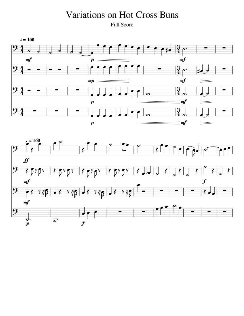 Variations on Hot Cross Buns Sheet music for Bassoon (Woodwind Quartet ...