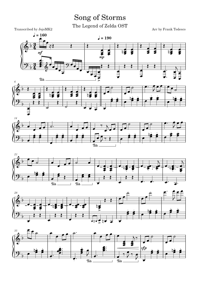 The Legend of Zelda - Song of Storms arr by Frank Tedesco Sheet Music ...