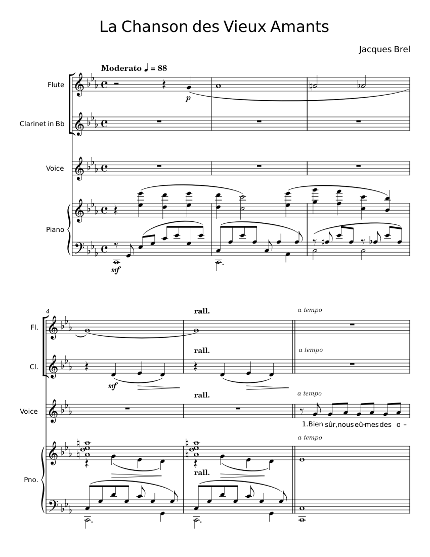 La chanson des vieux amants - Jacques Brel Sheet music for Piano, Flute ...