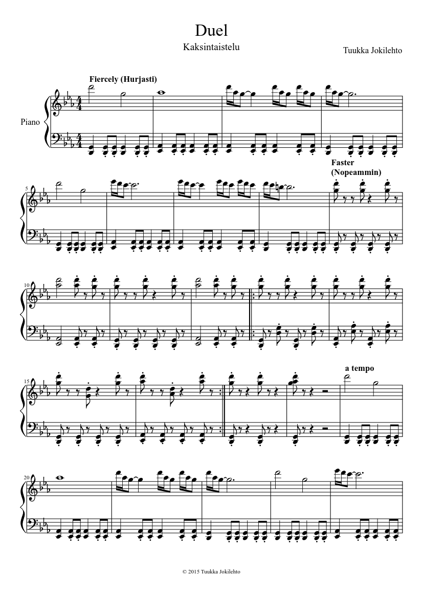 Duel (Kaksintaistelu) Sheet music for Piano (Solo) Easy | Musescore.com