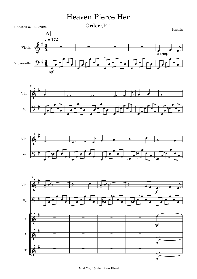 ORDER (ULTRAKILL P-1 Theme #2) – Heaven Pierce Her (Updated) Sheet ...