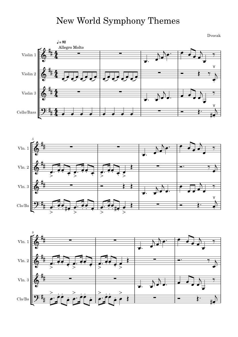New world symphony theme – Antonín Dvořák Sheet music for Violin, Cello ...