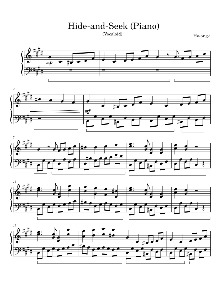Hide and seek (Piano) Sheet Music for Piano (Solo) easy | MuseScore.com