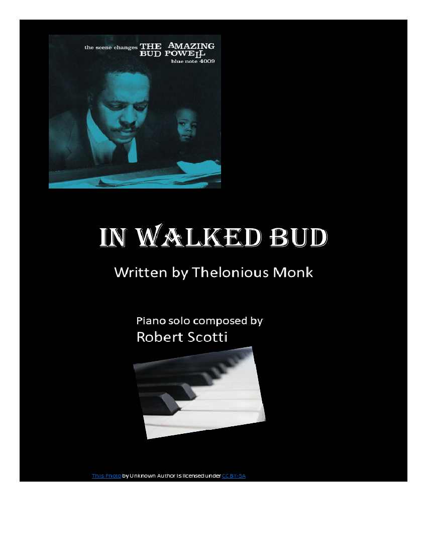 "In Walked Bud" – Thelonious Monk Sheet Music for Piano (Solo ...