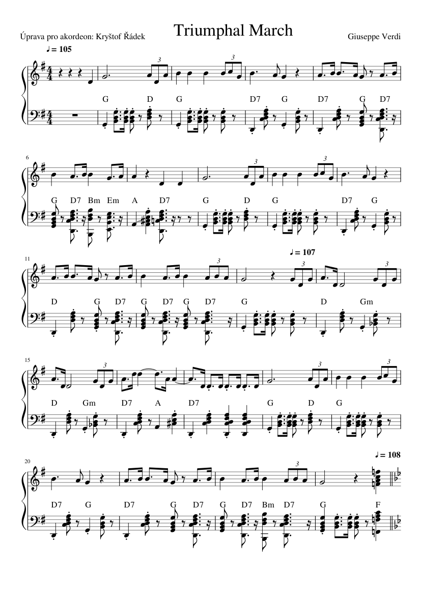 Triumphal March Sheet Music with Chords for Piano (Piano Duo ...