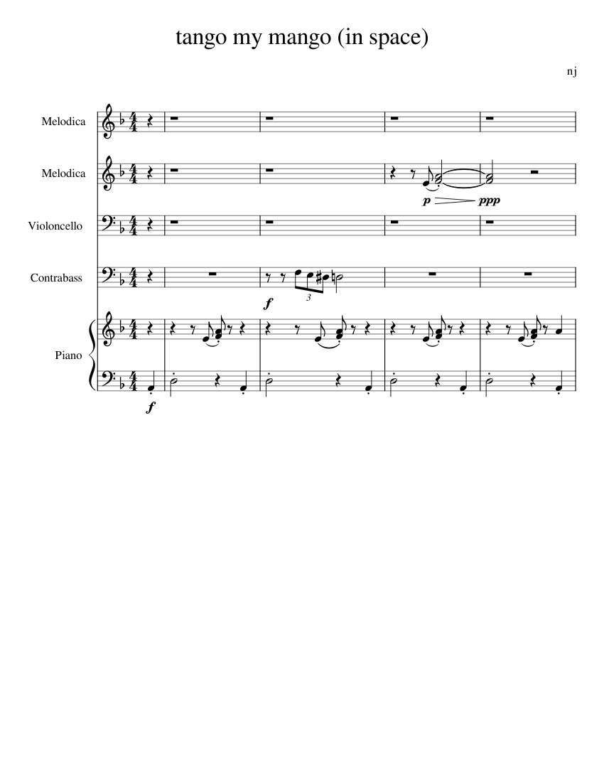 tango my mango Sheet music for Piano, Contrabass, Cello, Harmonica ...