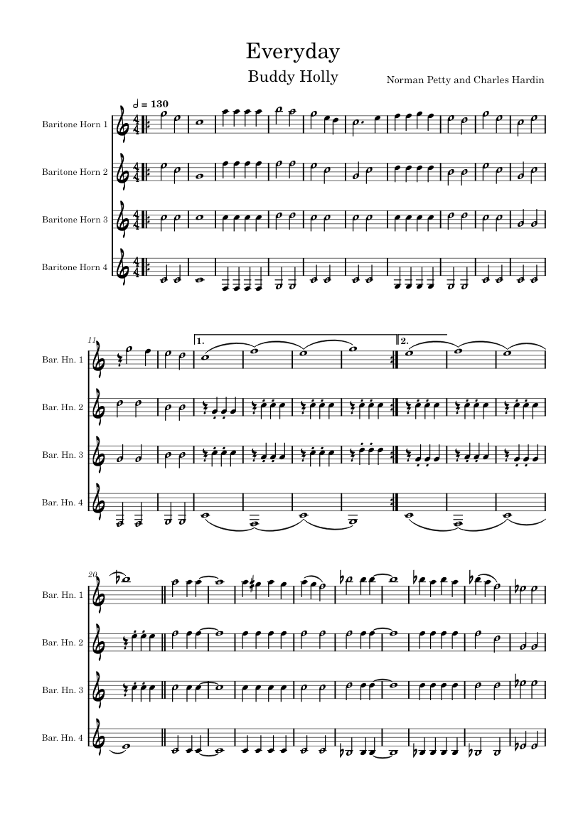 Everyday – Buddy Holly Sheet music for Baritone horn (Brass Quartet) | Musescore.com