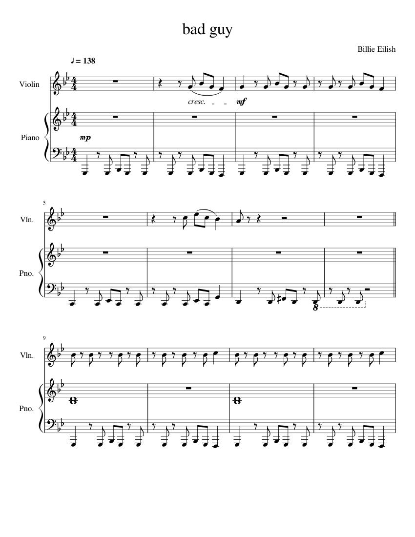 Bad guy Violin Sheet Music for Piano, Violin (Solo) | MuseScore.com