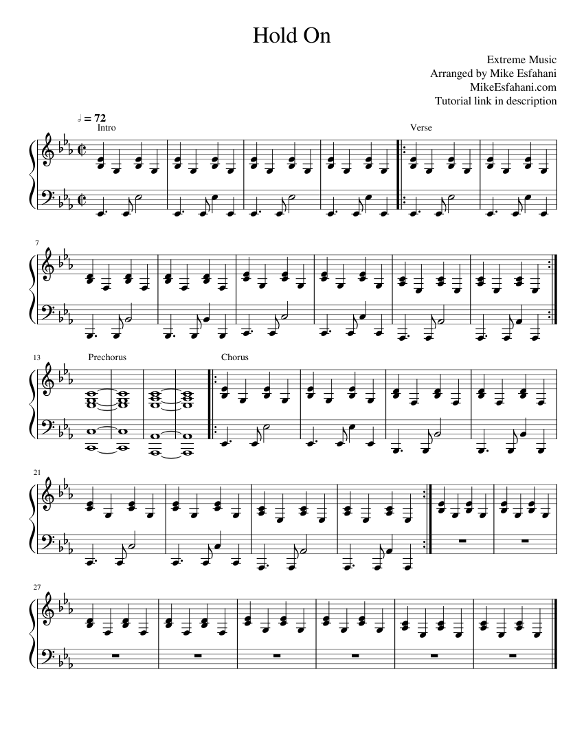 Extreme Music - Hold On Sheet Music for Piano (Solo) easy | MuseScore.com