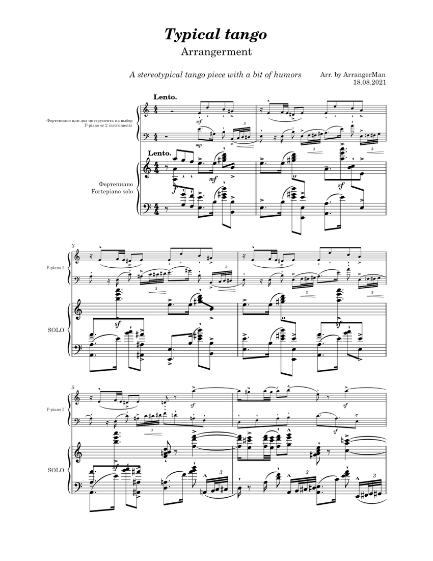 Typical tango - Arrangerment and composing by me Sheet music for Piano ...