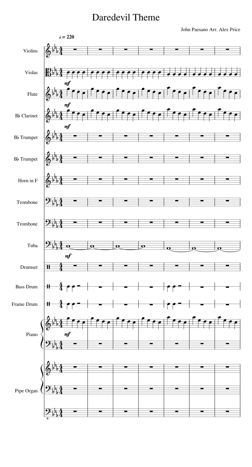 The Daredevil Theme (For Orchestra) Sheet Music for Piano, Trombone ...
