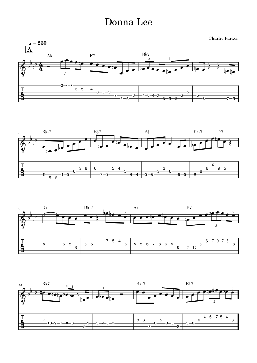 Donna Lee guitar tab Sheet Music with Chords for Guitar (Solo ...