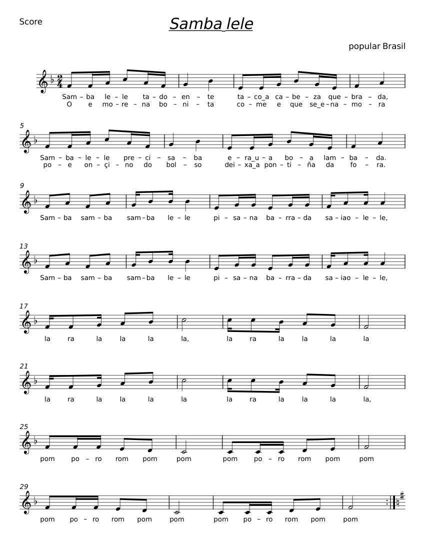 Samba lele Sheet music for Synthesizer (Solo) | Musescore.com