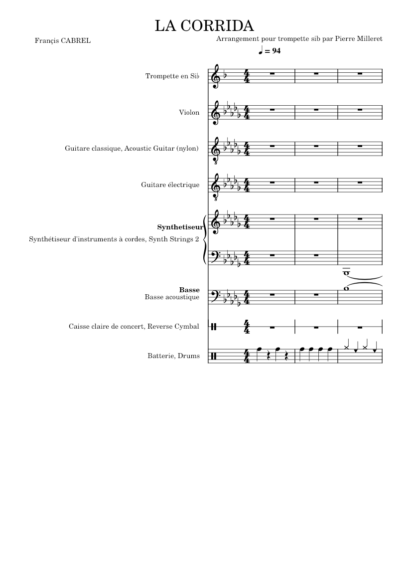 La corrida – Francis Cabrel - accompagnement pour trompette sib Sheet ...