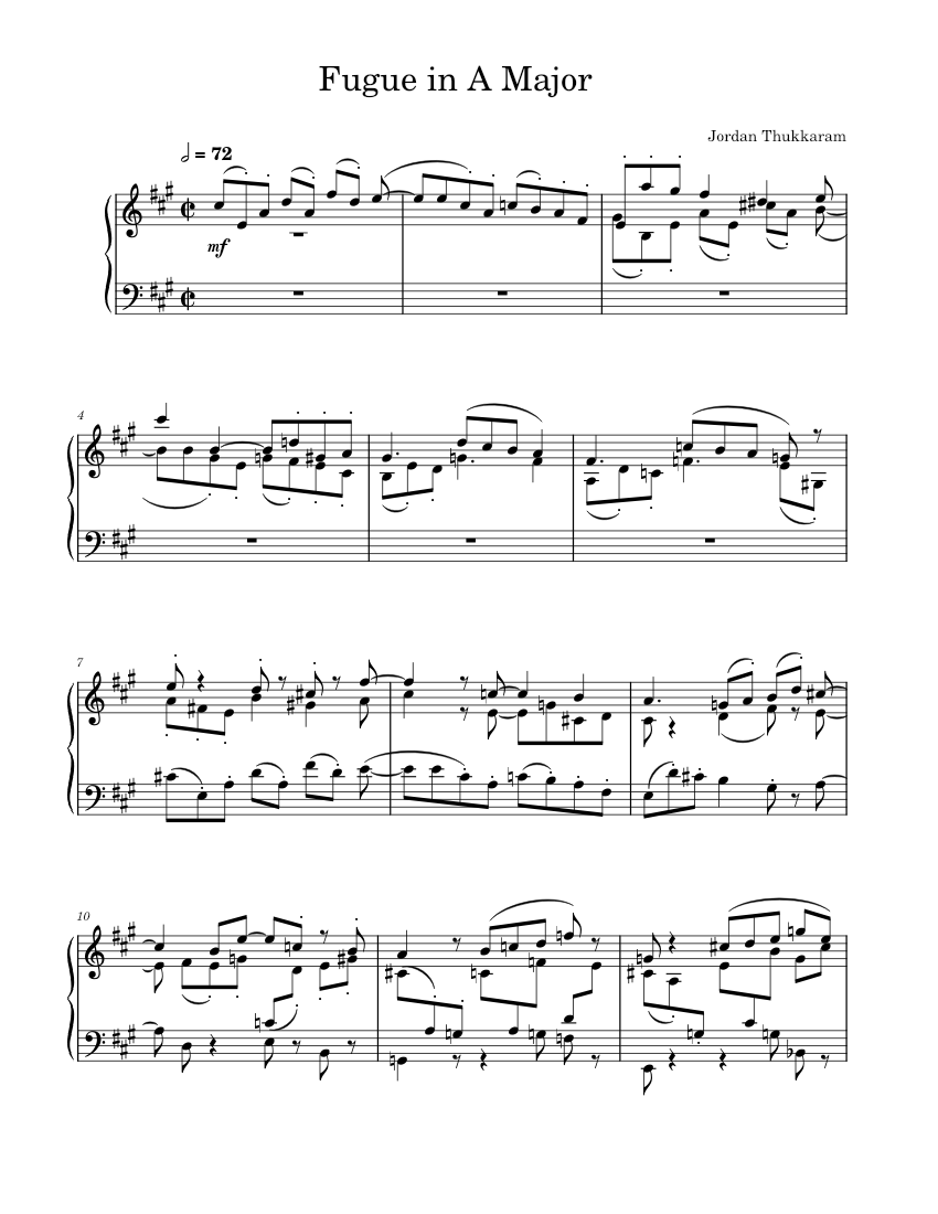 Fugue in A Sheet music for Piano (Solo) | Musescore.com