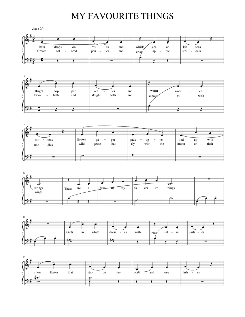 MY FAVOURITE THINGS Sheet music for Piano (Solo) | Musescore.com