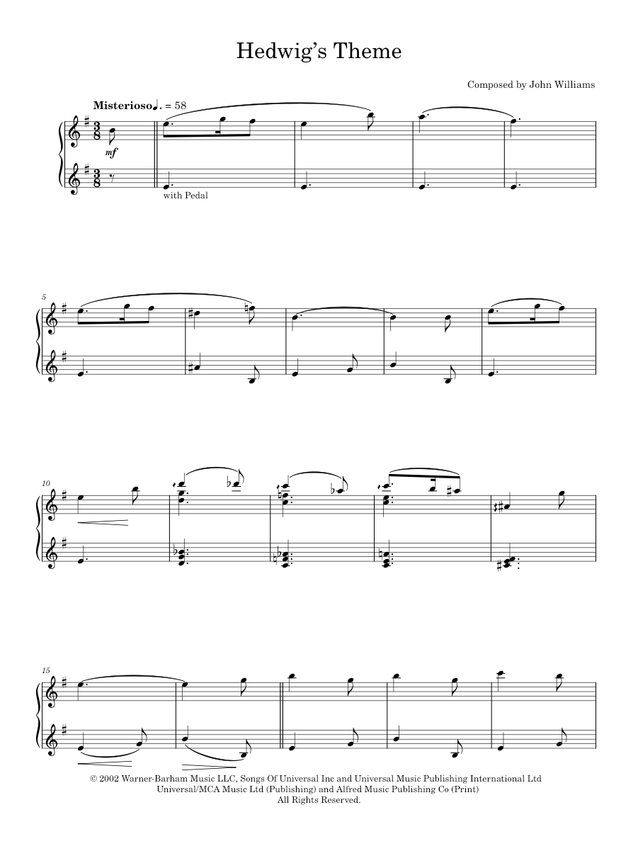 Play Official version of Hedwig's Theme (from Harry Potter) Sheet Music ...