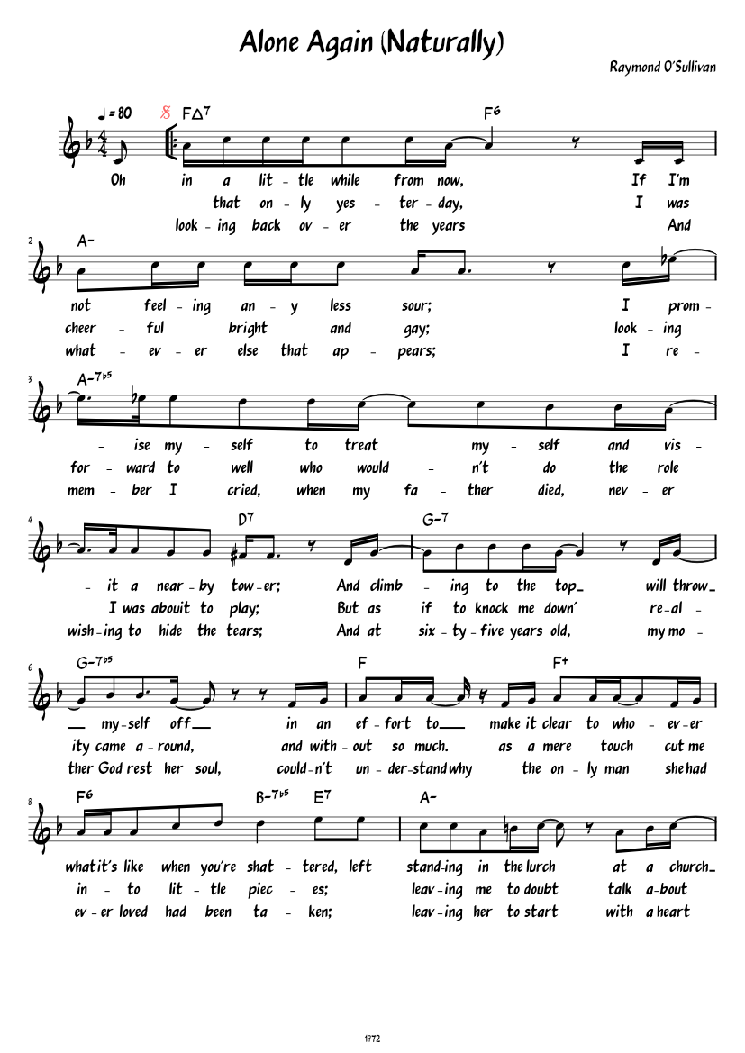 Alone Again (Naturally) (Lead sheet with lyrics ) Sheet music for Piano ...