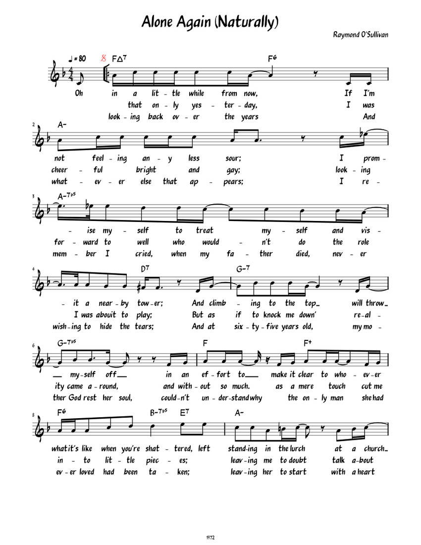 Alone Again (Naturally) (Lead sheet with lyrics ) Sheet music for Piano ...